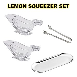 Manual Lemon Juicer Set with Plate and Clip,Acrylic Lemon Squeezer Portable Bird Shape Orange Citrus Slice Squeezer Portable Clear Fruit Press Tool for Pomegranate, Lemons & Limes