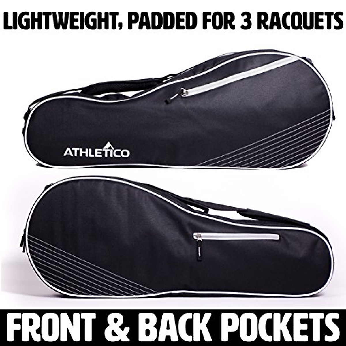 Athletico 3 Racquet Tennis Bag | Padded to Protect Rackets & Lightweight | Professional or Beginner Tennis Players | Unisex Design for Men, Women, Youth and Adults (Black)