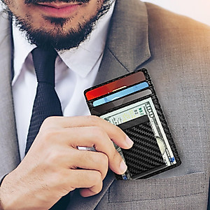 Travelambo Money Clip for Men Carbon Fiber Clip Wallet Leather Slim Minimalist Card Holder RFID Blocking (Weaved Black)