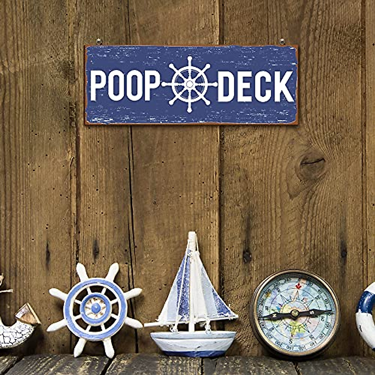 POOP DECK Sign Nautical Nursery Wall Decor Rustic Beach Bathroom Wood Sign Nautical Boat Decor Ocean Coastal Theme Decorations for Home Hanging Wood Sign for Ocean Bathroom and Nursery 15.7 x 5.9 Inch