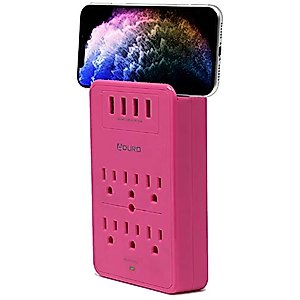 Aduro Surge Protector 6 Outlets Power Strip Station with USB (4 Ports 4.8A) Wall Mount Multiple Outlet Splitter Extender Adapter with Phone Shelf Stand ETL Listed, Pink