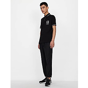 A | X ARMANI EXCHANGE Men's Embroidered Icon Logo Polo Shirt, Black, XL