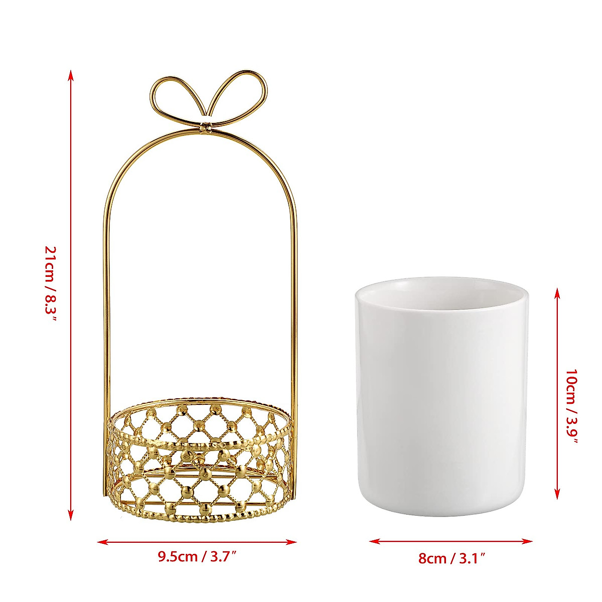 JUXYES Ceramic Silverware Holder For Tabletop, White Cutlery Holder With Golden Metal Bracket, Decorative Flatware Holder Countertop Utensil Holder Organizer for Wedding Kitchen Dining Tables