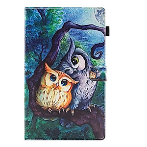 UUcovers for Kindle Fire HD 10 Case 9th/7th Generation (2019/2017) 10.1 inch with Stylus Pencil Holder/Card Slots/Folio Stand PU leather Magnetic Smart Wallet Cover [Auto Wake/Sleep], Oil Painting Owl