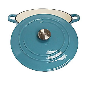 Mirro MIR-19063 4.8 Quart Cast Iron White Enamel Coated Interior Dutch Oven, Teal, Ready to Use