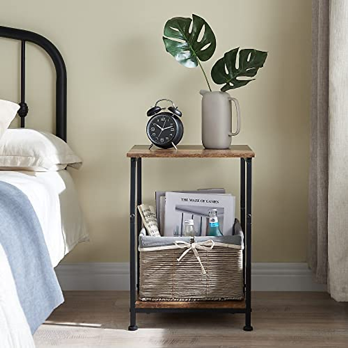 Somdot Side Table, End Table with Storage Shelf for Sofa Couch, Nightstand Bedside Table for Living Room Bedroom, Easy Assembly - Rustic Brown/Black