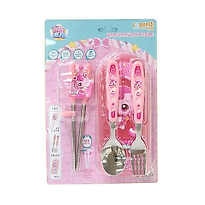 Generic Lovely Catch Teenieping Fork, Spoon, and Chopsticks Flatware Set with Case, Medium, Pink