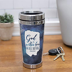 Elanze Designs God is Within Her She Will Not Fall Stainless Steel 16 oz Travel Mug with Lid