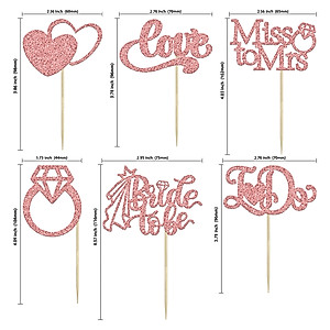 Gyufise 24Pcs Bride to Be Cupcake Toppers Rose Gold Glitter I Do Love Heart Ring Miss To Mrs Cupcake Picks Bridal Shower Cake Decorations for Wedding Engagement Bachelorette Party Supplies