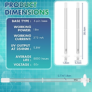 Qualirey 2 Pcs 14" UV Light Replacement Bulb 4 Pin Base UV Lamp 18W UV Light for AC 254NM UV Light 24V, 120V and 220V UV Light Bulb House UV Replacement Bulb for AC HVAC