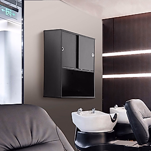 BarberPub Wall Mounted Barber Shampoo Station Storage Cabinet Salon Beauty Spa Equipment for Barber Salon Shop(Black) 7136