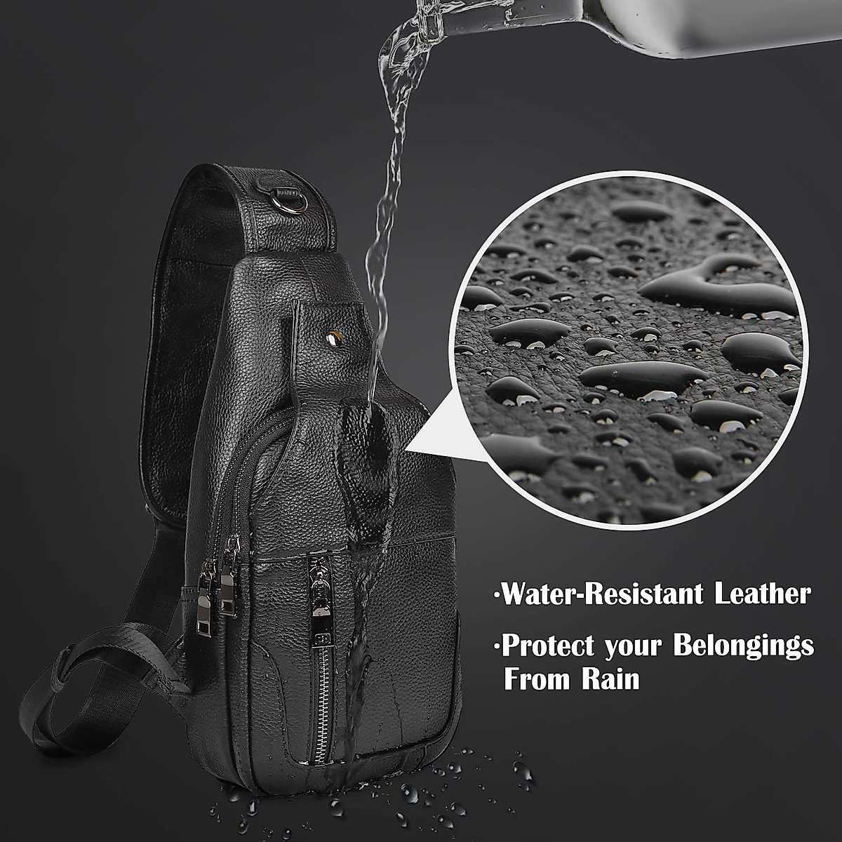 Full Grain Leather Crossbody Sling Bag Chest Backpack Outdoor Travel Hiking Sports Daypacks