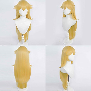 Anogol Hair Cap+ (8 Pcs Set) Princess Wig For Women Golden Long Wavy Wig Peach Cosplay Wig Anime Synthetic Wig For Halloween Party Costume Wig (1 Crown+ 1 Wand+ 2 Earrings+ 2 Gloves+ 1 Brooch)