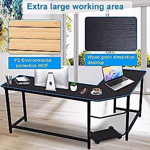 L Shaped Desk Home Office Desk Corner Computer Desk, Metal and Wood PC Laptop Table Gaming Desk with Solid Steel Frame & CPU Stand Shelf, Large 3-Piece Writing Study Workstation, Black
