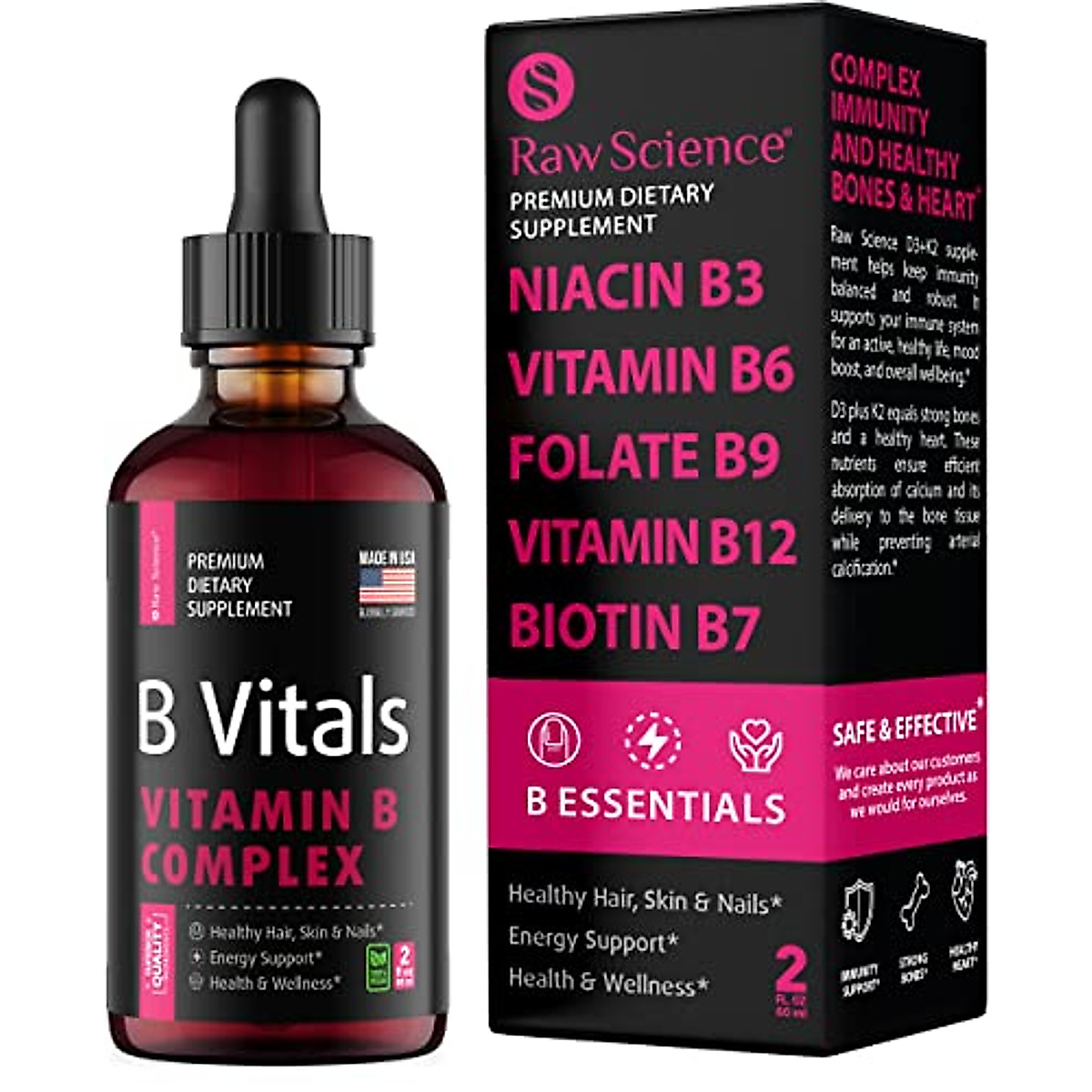 Liquid Vitamin B Complex Supplement – Energy Supplements for Women and Men: Vitamins B3, B6, B9 & Folic Acid for Optimal Health - Hair, Skin & Nails Support - Vegan Super B Complex - Made In USA - 2oz