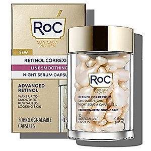 RoC Retinol Correxion Anti-Aging Wrinkle Night Serum, Daily Line Smoothing Skin Care Treatment for Fine Lines, Dark Spots, Post-Acne Scars, 30 Individual Capsules, Unscented, 0.35 Fl Oz