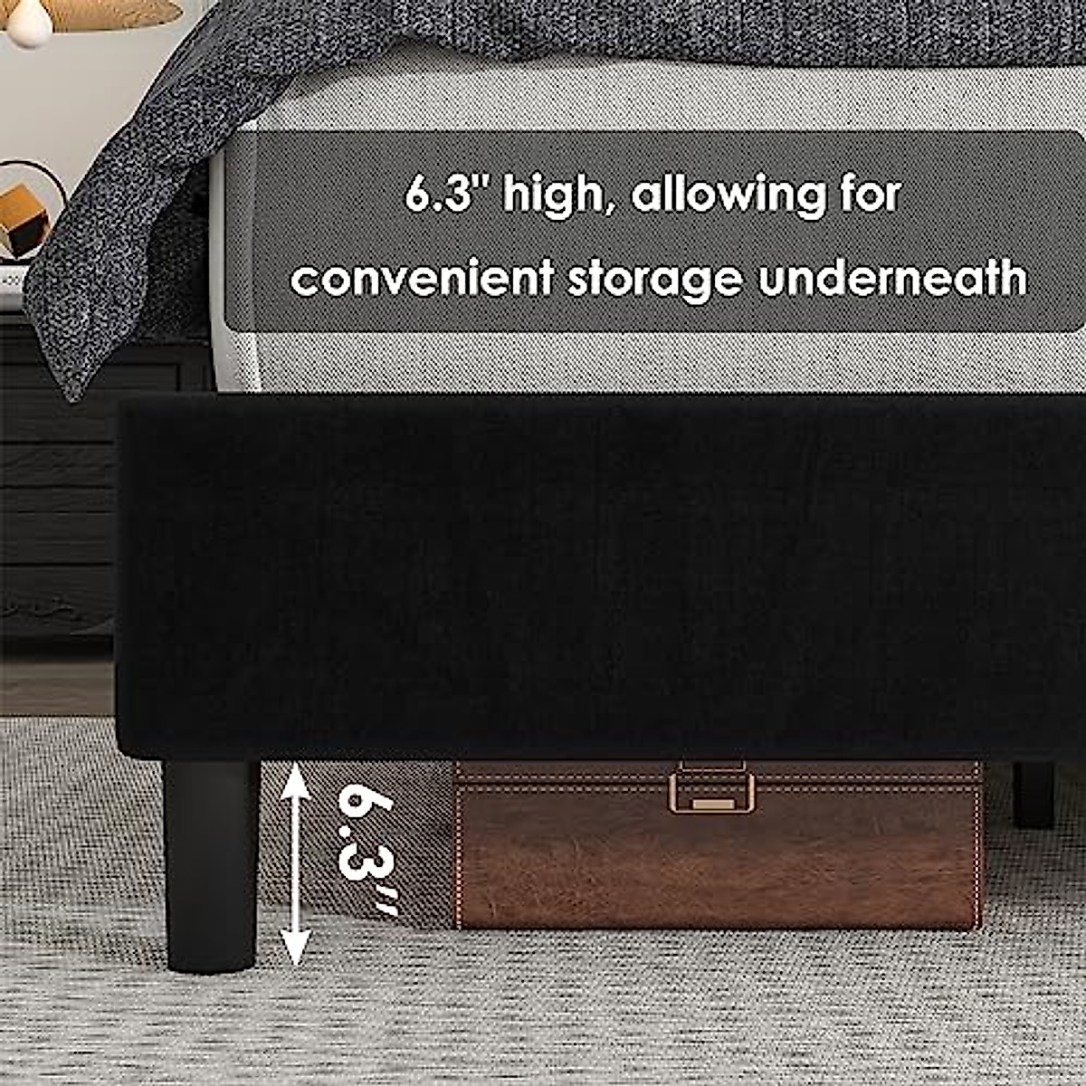 HOSTACK Modern Upholstered Platform King Bed Frame, Black, Velvet Fabric