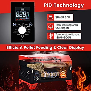 ORALNER Portable Pellet Grill and Smoker, 8 in 1 Tabletop Smoker Outdoor BBQ w/ Auto Temp Control for Camping RV Travel Tailgating Apartment Cooking, Small Wood Pellet Smokers w/ LCD Screen, Grease Bucket, Stainless Steel Meat Probe (Red)