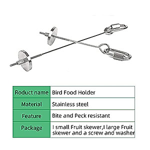 Bird Food Holder,Stainless Steel Bird Feeder, Parrot Bird Fruit Vegetable Stick Holder,Bird Treat Skewer,Foraging Toy(1 Small & 1Large)