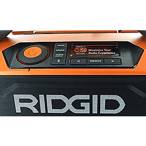 Ridgid R84087 18V Lithium Ion Cordless / Corded Jobsite Radio with Bluetooth, Aux, and AM/FM capabilities (AAA Battery and Aux Cord Included, 18V Battery Not Included)