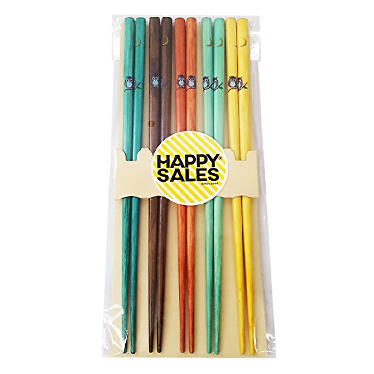 Happy Sales HSCS-FCR17, 5 Pairs Owl Bamboo Chopsticks Gift Set Muliticlor #7223