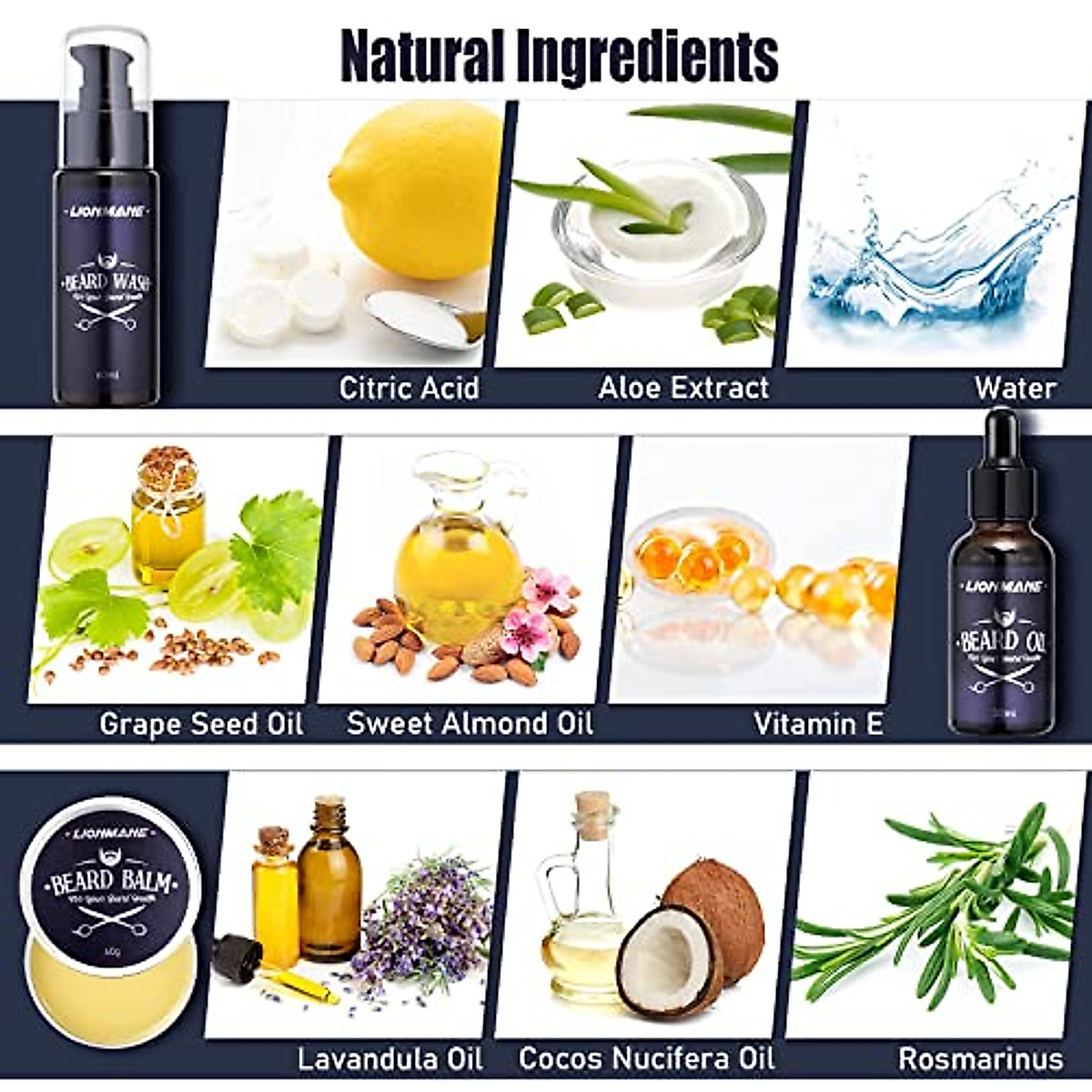 Lionmane Beard Care Gifts Kit for Men, Beard Mustache Grooming Kit-Beard Balm, Beard Wash, Beard Oil, Brush, Scissors, Father's Day Birthday Anniversary Daily Gifts for Husband/Boyfriend/Dad/Him