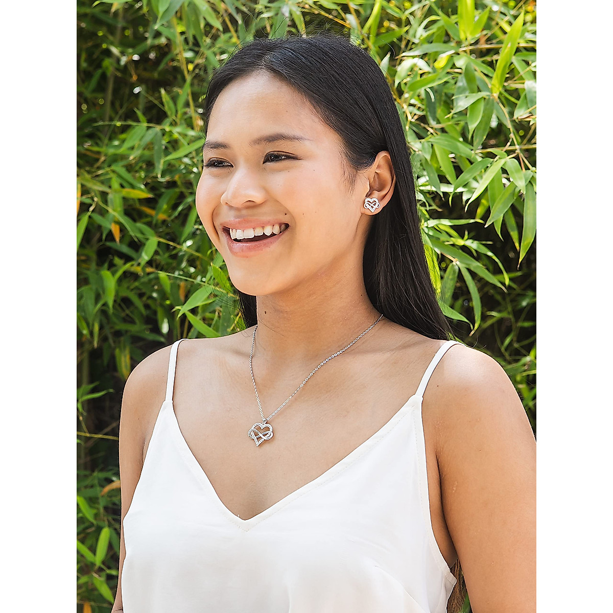 Sash & Soph Sterling Silver Infinity Heart Cubic Zirconia Earrings, 925 Metal Type, Women's Stud Earrings