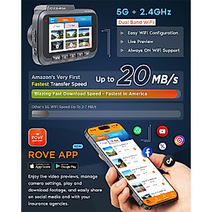 ROVE R2-4K DUAL Dash Cam Front and Rear, STARVIS 2 Sensor, FREE 128GB Card Included, 5G WiFi - up to 20MB/s Fastest Download Speed with App, 4K 2160P/FHD Dash Camera for Cars, 3" IPS, 24H Parking Mode