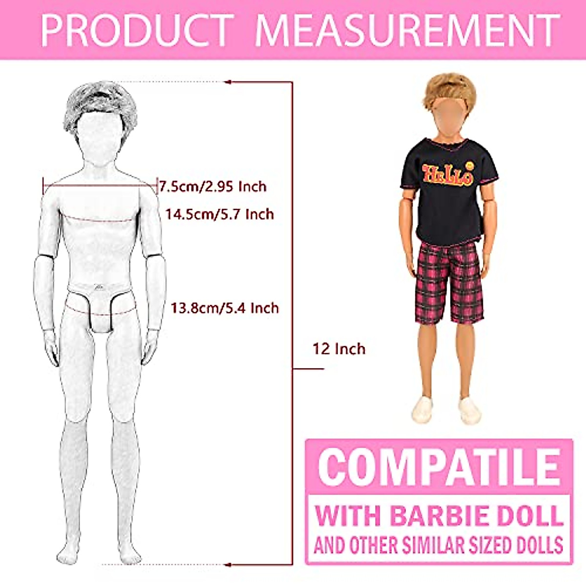 Miunana Lot 34 pcs Random Doll Clothes Shoes Set for 11.5 inch Doll, Includ 10 PCS Boy Doll Clothes + 5 Girl Clothes + 5 Girl Fashion Skirts + 4 Pairs for Boy Shoes + 10 Pairs of Girl Doll Shoes