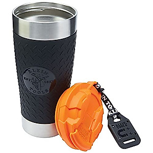 Klein Tools 55580 Stainless Steel Tumbler with Flip-top Lid, Insulated 20 oz. Tradesman's Double Wall Vacuum Mug, Slip-resistant Sleeve