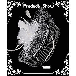 Kidukso Mesh Veil Hats Headbands Bridal Fascinators Hats with Headband and Clip Women Lady Kentucky Derby Cap Wedding Tea Party, White