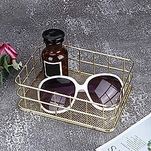 Wire Mesh Basket, Golden Desktop Metal Storage Basket Iron Grid Storage Tray Net Basket Storage Bins for Home Cosmetic Stationery (17x12x6cm)