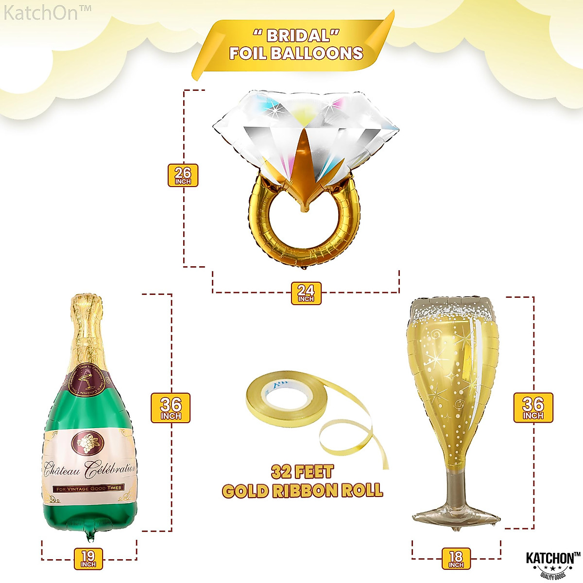 KatchOn, Yay Engaged Balloons Set - 37 Inch, Pack of 13 | Engagement Balloons, Engagement Party Decorations | Champagne Balloon, Engagement Decorations | Ring Balloons, Bachelorette Party Decorations