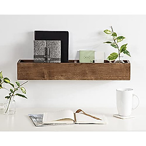 Kate and Laurel Hutton Pocket Shelf Wall Organizer, 26 x 5 x 4, Rustic Brown, Decorative Transitional Mail Holder with Storage