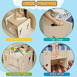 bbgroundgrm 3 Sets Toddler Table and Chair Set Solid Wooded Weaning Table and Chair Set Kids Montessori Furniture