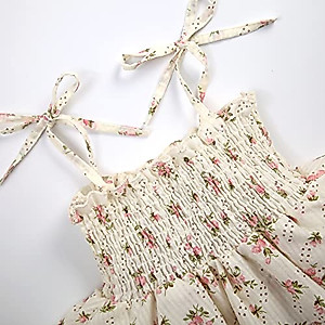 Baby Girl Floral Romper Dress Newborn Infants Sleeveless Summer Straps Dress Rompers Playsuit with Headband (I-Beige, 0-6 Months)