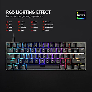 FANTECH MAXFIT61 Wired 60% Mechanical Gaming Keyboard Hot Swap RGB Gaming Keyboard Frost Edition with Retro Translucent Base, Blue Switch(Clicky), White
