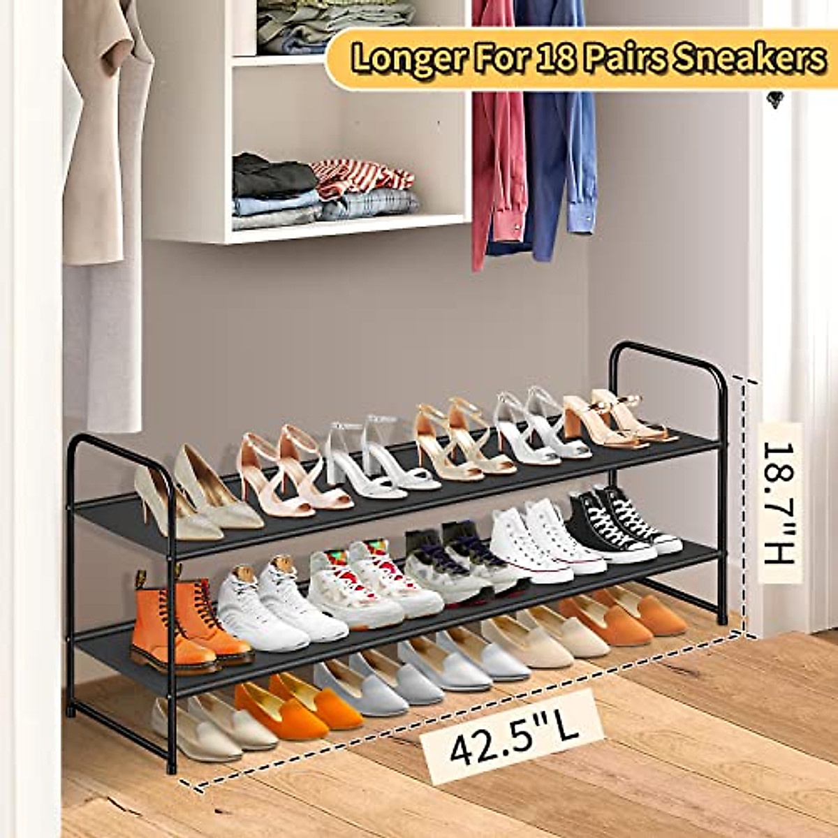 SLEEPING LAMB Long 2-Tier Shoe organizer for Closet and 6 Shelves Jumbo Hanging Closet Organizer and Storage