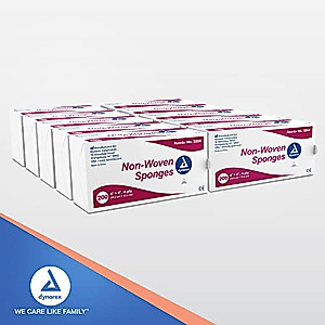 Dynarex Non-Woven Sponges, Non-Sterile, Gauze Sponges, Highly-Absorbent and with Less Linting, 4"x 4", 4 Ply, 1 Case of 2000 (10 Boxes of 200)