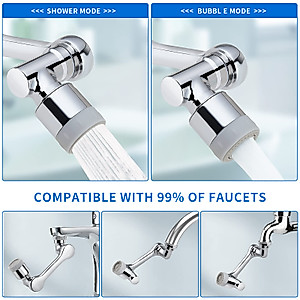 BaoTom Faucet Extender for Bathroom Sink, Universal 1080° Robotic Arm Swivel Faucet Aerator, Brass Sink Faucet Attachment with 2 Water Outlet Modes, for Kitchen & Bath Faucet Parts Replacement