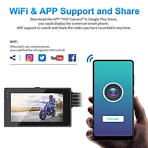 VSYSTO Fish Eye Camera WiFi Motorcycle Dash Cam, 150° Wide Angle SONYIMX307 Lens, 3" IPS Screen WDR HD 1080P Front & Rear Sports Action Camera DVR with GPS, Waterproof Case, G-Sensor Loop Recording