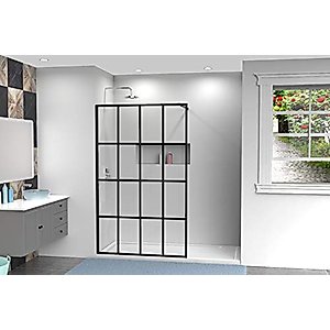 Goodyo 34" X 72" Shower Door Clear Tempered Glass Framed Shower Screen Walk-in Black Finish
