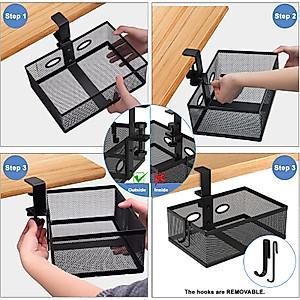 HAMOPY Under Desk Drawer Organizer, Clamp-on No Drill Under Desk Storage Drawers with 2 Cable Holes, 360° Rotatable Hidden Desk Must Haves for Home and Office Accessories