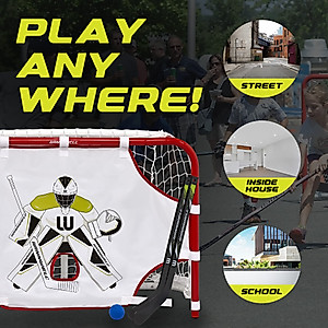 Winnwell Mini Hockey Goal Set - Indoor Hockey Training Equipment - Includes 2 Mini Sticks, 1 Ball, 1 Net Goal & Shooting Target
