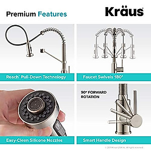 KRAUS Bolden 18-Inch Single Handle Commercial Style Pull-Down Kitchen Faucet with Soap Dispenser in Matte Black, KPF-1610MB-KSD-43MB