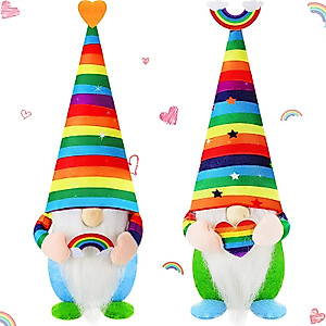 2 Pieces Large Rainbow Gnome Decoration Nisse Pride Gnome Ornaments Gnome Rainbow Plush Decor Felt Gnome Tiered Tray Ornaments Scandinavian Tomte Gnome Sign for Christmas Home Farmhouse Decoration