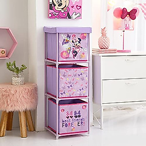 Idea Nuova Disney Minnie Mouse 3 Tier Fabric Storage Organizer with 3 Cubes and Removable Lid