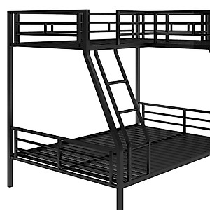 BIADNBZ Full Over Twin&Twin Triple Bunk Bed with Desk Underneath, Metal L-Shaped BunkBed w/A LoftBed Attached for Bedroom Guest Room, Black