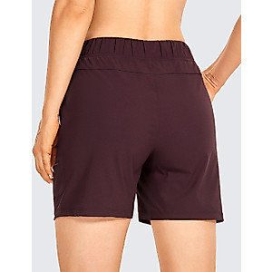 CRZ YOGA Women's Lightweight Cargo Hiking Shorts with Belt 6'' - Stretch Long Summer Athletic Outdoor Workout Shorts Pockets Dark Russet Medium