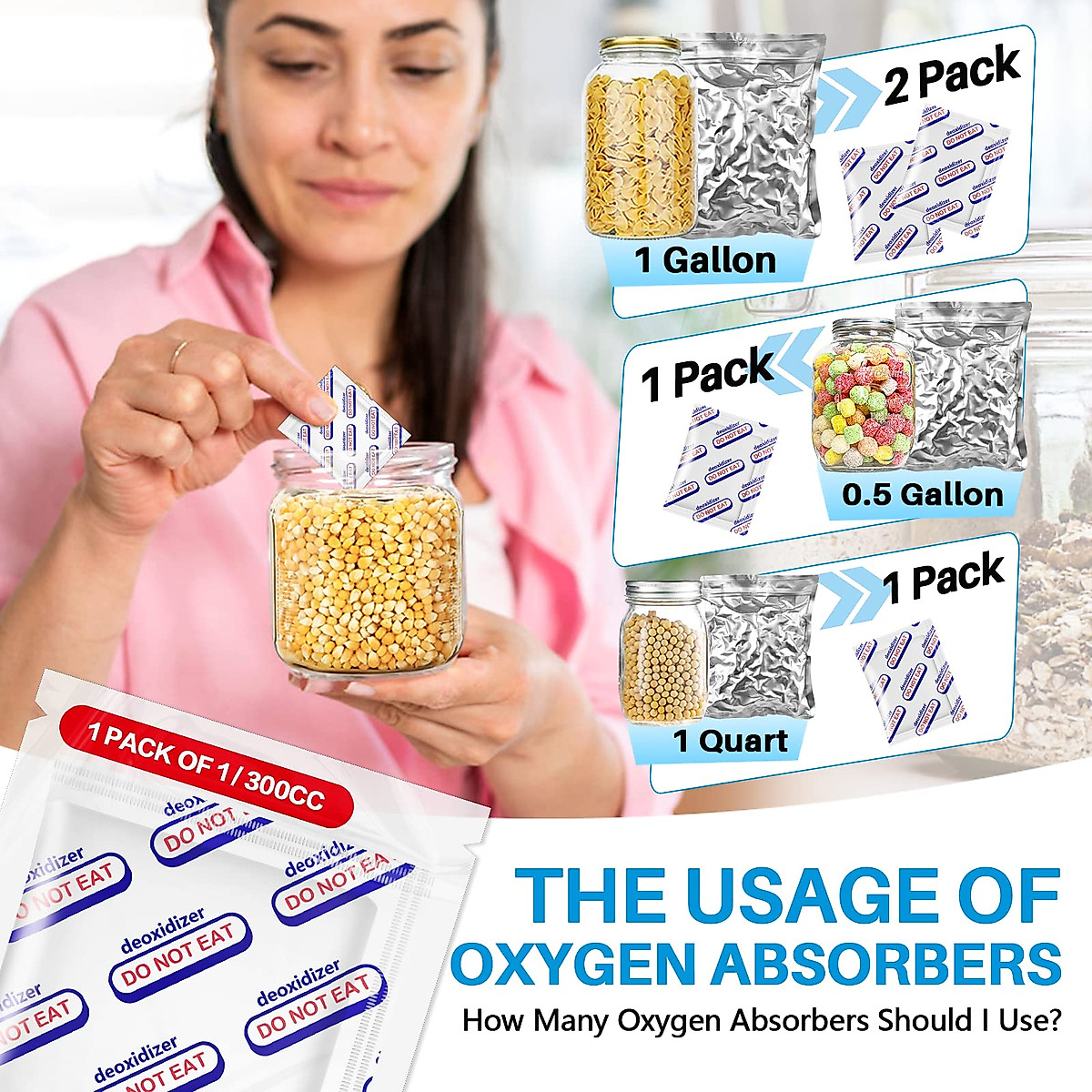 300 cc Oxygen Absorbers For Food Storage Individually Wrapped 100 Pack (1 Pack Of 1) O2 Absorbers Food Grade Oxygen Absorbers for Long Term Food Storage